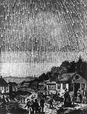 ilustracija kiše meteora Leonid iz 1833