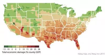 hartă care arată impactul proiectat al schimbărilor climatice