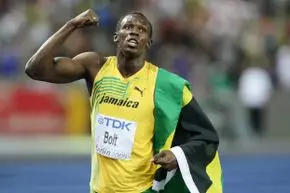 Usain Bolt, salah sawijining wong paling cepet sing tau weruh ing jagad iki, ngrayakake sawise menang ing final 100 meter putra kanthi rekor wektu 9,58 detik nalika juara trek dunia 2009.