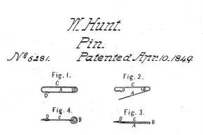 Walter Hunt'ın ilk çengelli iğne için orijinal patentinden bazı çizimler