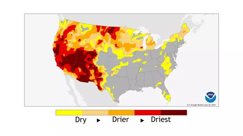 Mappa del monitoraggio della siccità degli Stati Uniti