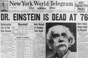 O New York World-Telegram anuncia a noticia do falecemento de Einstein. O científico máis famoso do século XX morreu o 18 de abril de 1955.
