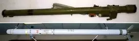 Yon misil 9K34 Strela-3 ak tib lansman (san baton grip)
