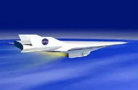 Künstlerisches Konzept der X-43A im Flug mit zündendem Scramjet-Triebwerk